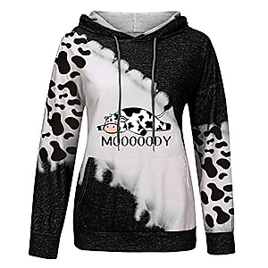 COTECRAM Hoodies Fall Fashion 2023 Oversized Cute Cow Print Sweatshirt Casual Long Sleeve Y2k Hoodie Pockets Pullover Loose Fit Tunic Winter Tops Clothes for Teen Girls Comy Shirts(A Black,Medium)