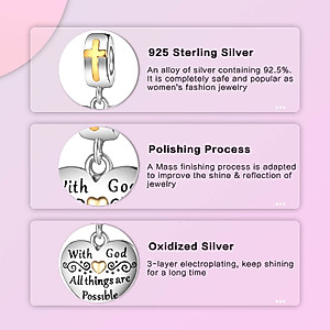 LUXILLA Cross Charm with God All Things are Possible Charm 925 Sterling Silver fits Bracelets Necklace Pendant Bead Charms Jewelry Gift for Women Family Friends