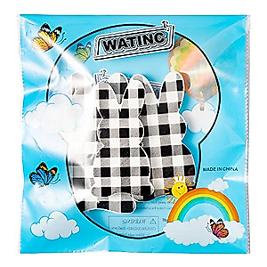 WATINC 3Pcs Easter Bunny Buffalo Plaid Tiered Tray Table Wooden Sign, Black White Wood Tabletop Decoration Farmhouse, Double Printed Freestanding Decor for Easter Room Office Party Desk Photo Prop