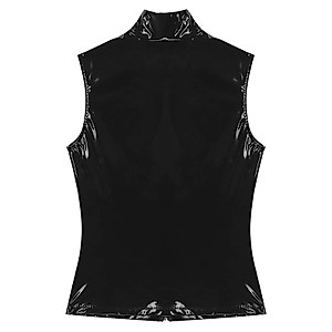 easyforever Women's Sexy Shiny Latex Zipper Sleeveless Vest Tops Slim Fitted Tank Blouse Clubwear Black XX-Large