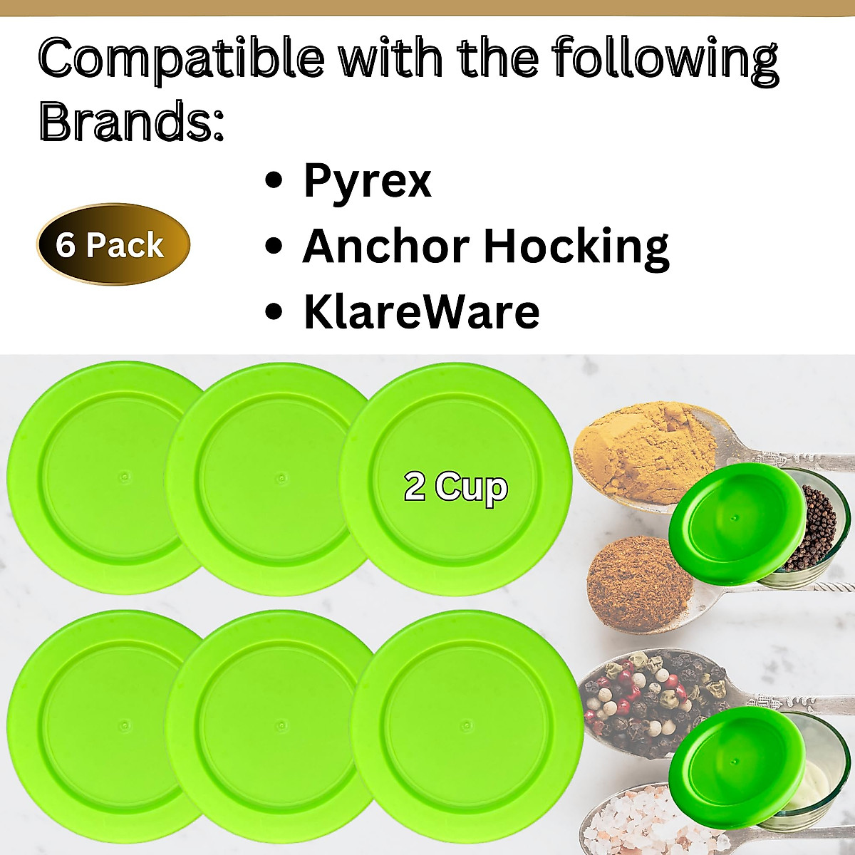 Klare Ware 2 Cup Replacement Lids/Covers for Pyrex 7200, Anchor Hocking & Klare Ware Storage Bowls (Glass Container Not Included) Microwave, Freezer & Top Rack Dishwasher Safe (6 Pack, Turquoise)