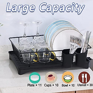 Demeliy Dish Drying Rack, Dish Rack with Drainboard & Utensil Holder, 360°Automatic Water Oulet Dish Racks Drainers for Kitchen Organization, Kitchen Counter, Durable Drying Rack for Dishes, Knives