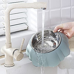 FUUIE Bowls for Food and Water Household Double-Layer Stainless Steel Pet Bowl, Suitable for Cats and Dogs, Strong and Simple to Clean (Color : Blue)