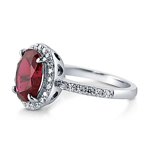 BERRICLE Sterling Silver Halo Wedding Engagement Rings Simulated Ruby Oval Cut Cubic Zirconia CZ Ring for Women, Rhodium Plated Size 9