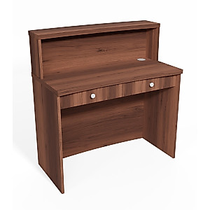 UGOS Mono Walnut Modern Reception Desk w/Transaction Counter | Laminate Desktop | Multifunctional Standing Front Desk for Home, Office, Salon, Spas, and Lobby 47 inch (120 cm)