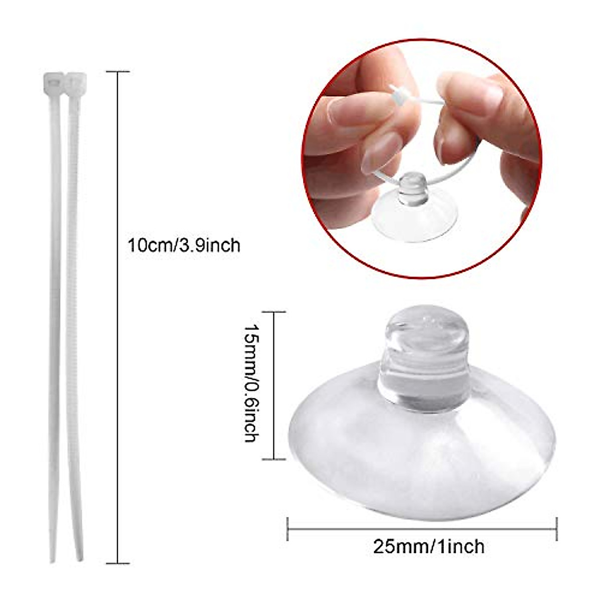 FEBSNOW Aquarium Suction Cups - 20 Pack Fish Tank Suction Cups Aquarium Suction Cup Clip Suction Hooks with 30 PCS Adjustable Cable Ties for Plants, Planter, Binding Moss Shrimp Nest