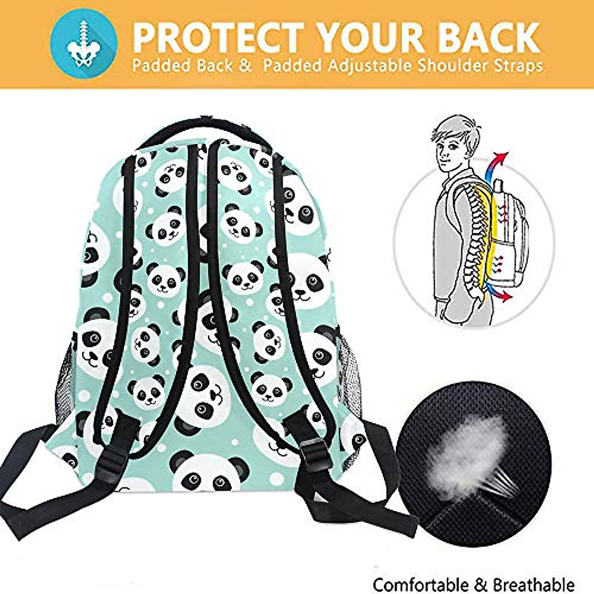 Cute Panda School Backpack for Kids Girls/Boys Teens Bookbag Student Backpacks Travel Daypack Shoulder Bags Medium