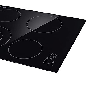 Empava 24-Inch Electric Radiant Cooktop 4 Burners Stove Top 6400W with 1-99 Minutes Timer and 9 Heating Levels Smooth Glass Surface in Black, 24 Inch