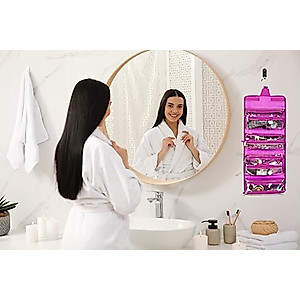 ROYALFAIR Roll Up Makeup Bag, Travel Toiletry Bag for Women with 4 Clear TSA Approved Pouches, Hanging Travel Organizer, Folding Cosmetic Bag for Men and Women (Purple)