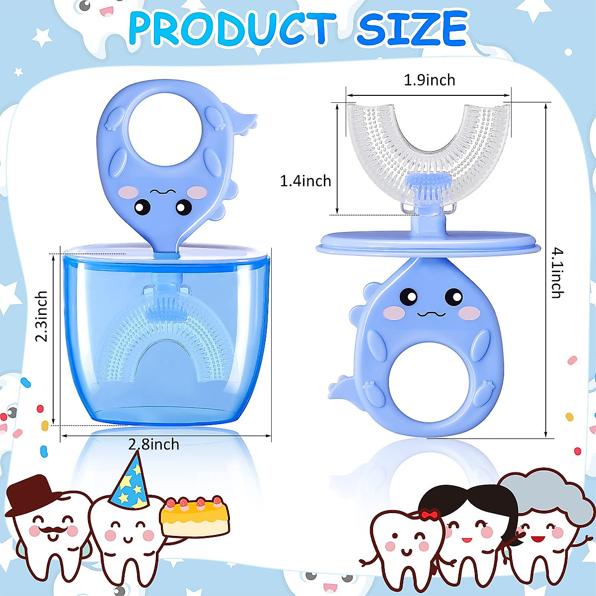 Baderke 3 Pieces Kids U Shaped Toothbrush Silicone Brush Head 360 Degree U Shaped Oral Cleaning Toothbrush with Cover Case Toddler Manual Training Tooth Brush Cute Cartoon Design for Ages 2-8