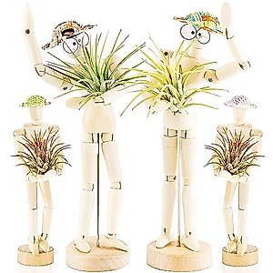Melphoe 4 Pack Air Plant Holder Wooden Jointed Mannequin Tabletop Flexible Shape Adjustable Pose & DIY Accessories Decor Planter Tillandsia Air Fern Display Stand for Home, Office