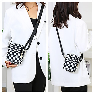 WYAQJLV Small Crossbody Cell Phone Purse for Women Girls Mini Messenger for Checkered Shoulder Bag Wallet (black and white plaid)