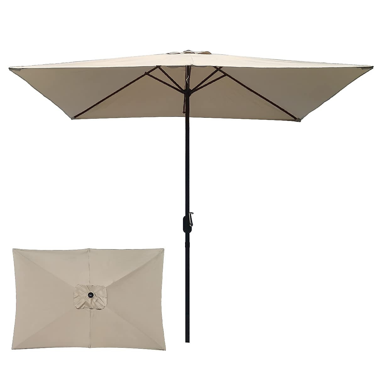 ontheway 6.5x10 ft Rectangular Patio Umbrella, Outdoor Market Table Umbrella with Hand Crank, Rust-Resistant Frame, 6 Steel Ribs, Swimming Pool, Garden, Courtyard, Lawn