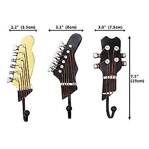 Gifts for Music Lovers, Guitar Music Decor, Music Decorations for Home, Decorative Hooks for Wall Hanging Clothes Coats Towels Keys Hats, Wall Mounted Heavy Duty (3-Pack)