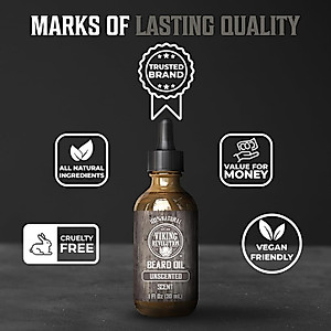 Viking Revolution Unscented Beard Oil for Men - Natural Mens Beard Oil with Argan Oil and Jojoba Oil - Beard Softener, Strengthens and Moisturizes - Beard Conditioner for Men (Unscented, 1 Pack)