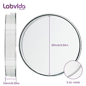 Labvida 20-Pack Sterile Petri Dishes with Lids - 90mm Diameter, 15mm Depth - 3 Air Vents - Ideal for Mycology, Bacteria Cultivation, Lab Testing, and Science Projects, LVAE001