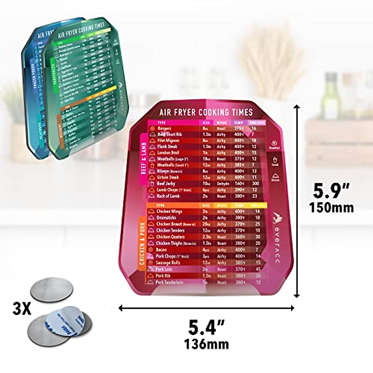 Air Fryer Cheat Sheet Magnets Cooking Guide, Air Fryer Magnetic Cheat Sheet Set Cooking Times Chart - Instant Vortex Air Fryer Accessories Oven Cooking Pot Temp Cookbooks (RGB)
