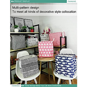 FANKANG Square Nursery Hamper Storage Bins Canvas Laundry Basket Foldable with Waterproof PE Coating Storage Baskets Gift Baskets for Children, Office, Bedroom, Clothes（Square-Black Lines ）