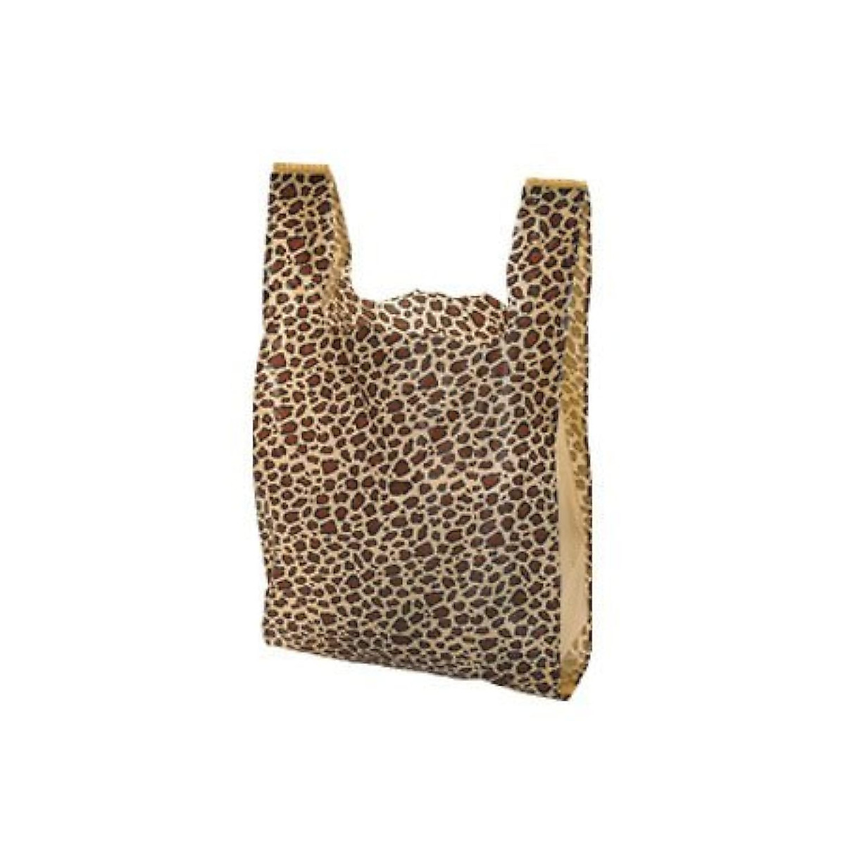 FLAWLESS PACKAGING 100 Leopard Print Plastic T-Shirt Bags with Handles Bulk 11 ½” x 6” x 21”