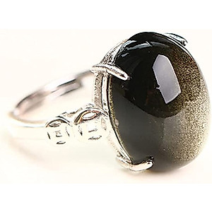 DUOVEKT Natural Gold Obsidian Ring Jewelry For Woman Men Healing Crystal Quartz Stone 16x12mm Beads Gemstone Adjustable Ring AAAAA