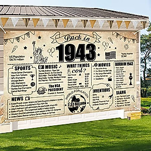 Large 80th Birthday Decorations Back in 1943 Banner for Men Women, 80th Birthday Background Sign Party Supplies, Eighty Years Old Birthday Photo Props for Indoor Outdoor