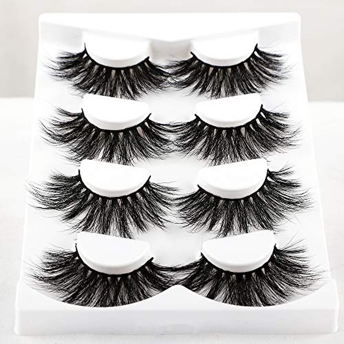 wiwoseo 25MM False Eyelashes Faux Mink Lashes Dramatic Long Fluffy Cross Thick Volume Fake Eye Lashes 4 Pairs Pack
