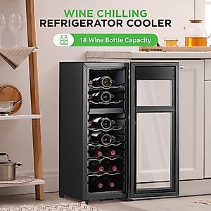 NutriChef PKCWCDS184 Wine Refrigerator Cellar, 18 Storage and 58.2 Liters Internal Capacity, Single Zone Chiller with Digital Touch Button Control, Placement for Standing Bottles and Air Tight Seal