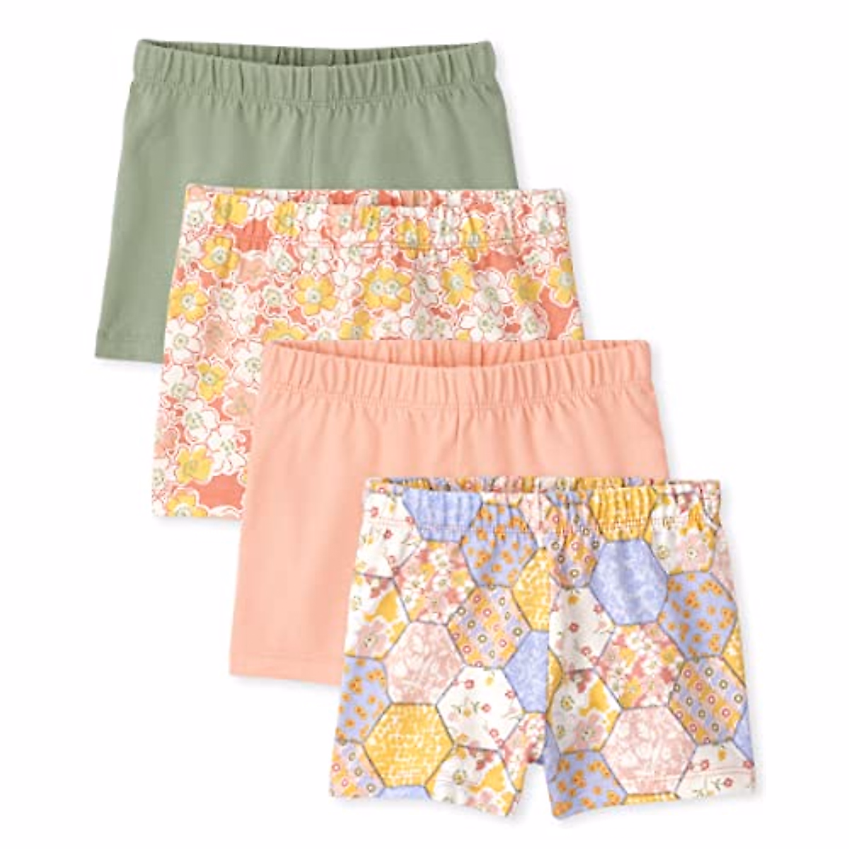 The Children's Place Baby Toddler Girls Print Shorts 4-Pack, Peach Sachet-4 Pack, 3T
