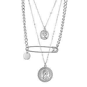 YERTTER Father's Day Multi-Layered Paper Clip and Coin Pendant Necklace Boho Jewelry Set Layered Pendant Statement Chunky Chain Necklace for Women Man