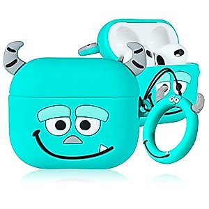 Mulafnxal for Airpods 3 3rd Generation Case Cute 3D Lovely Unique Cartoon for Airpod 3 Silicone Cover Fun Funny Cool Design Cases for Boys Girls Kids Teen for Air pods 3 (2021) (Blue Monster)