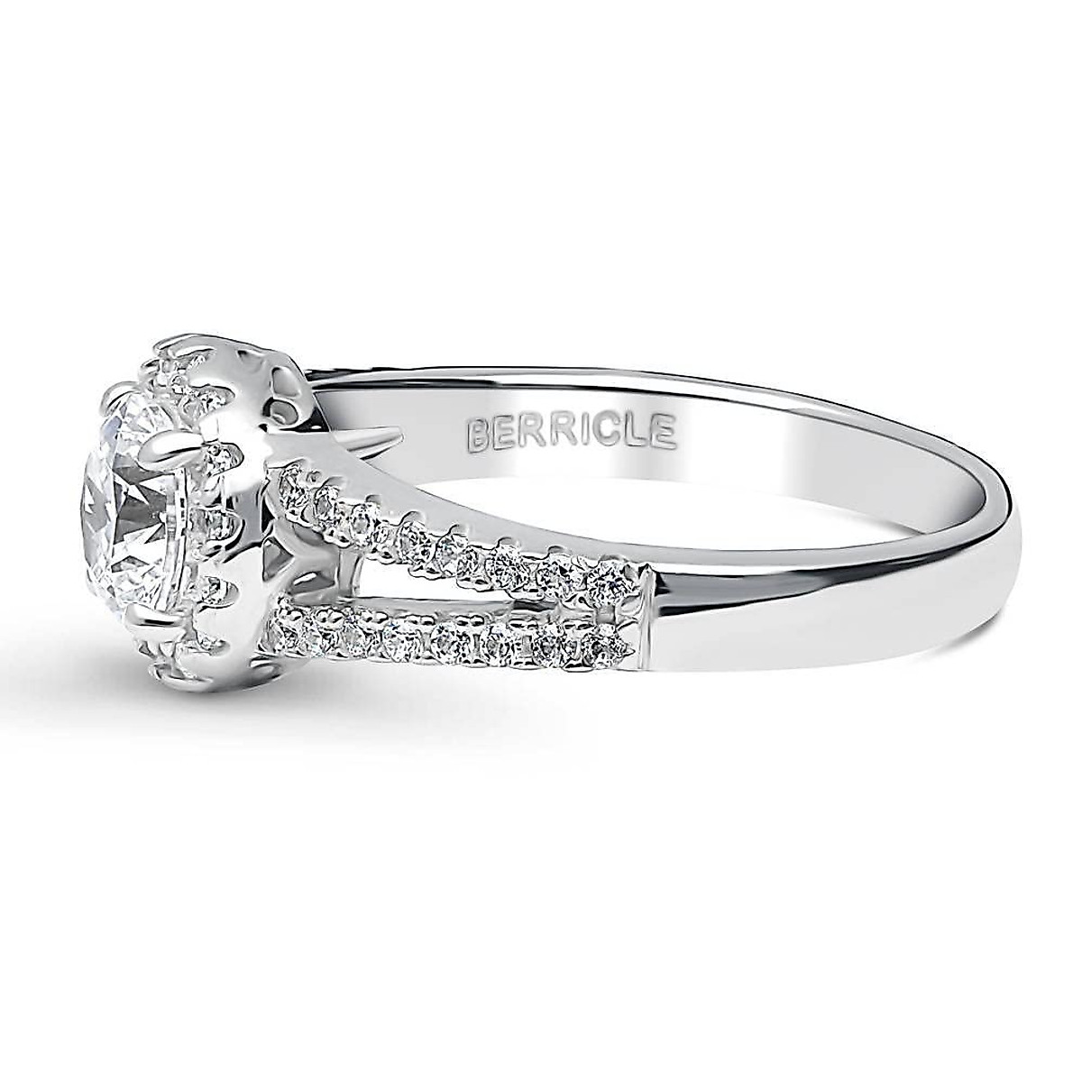 BERRICLE Sterling Silver Halo Wedding Engagement Rings Round Cubic Zirconia CZ Promise Split Shank Ring for Women, Rhodium Plated Size 7