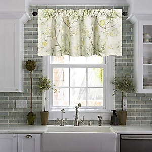 VOGOL Floral Printed Curtain Valance, Fresh Blossoms Small Curtains for Living Room, Rod Pocket Modern Window Valances for Dining Room, One Panel, 52x18, Green