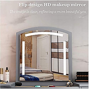 LEONYS Vanity Table Set with Mirror & 2 Drawers, Makeup Vanity Dressing Table, Dresser Desk and Cushioned Stool Set for Girl, Women Bedroom