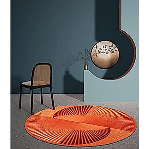 Burnt Orange Round Wool Soft Area Rug for Living Room Bedroom Circle Modern Abstract Carpet Under Dining Coffee Table Indoor No-Slip Plush Throw Nursery Rug Floor Runner Rug 7ft
