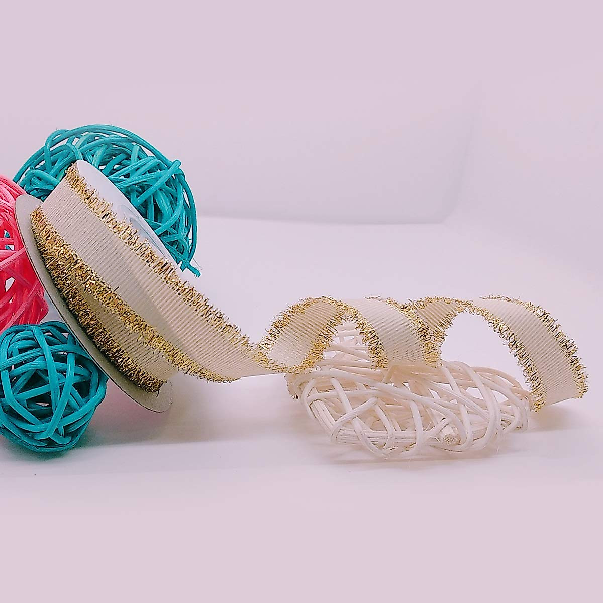 Christmas White Glitter Grosgrain Ribbon with Gold Trim,DIY Grosgrain Fringe Ribbon for Gift Crafts Wedding Party Birthday Wrap Hair Bows Floral Projects Wrapping Decorations 1.6cmx5m (1 Roll)