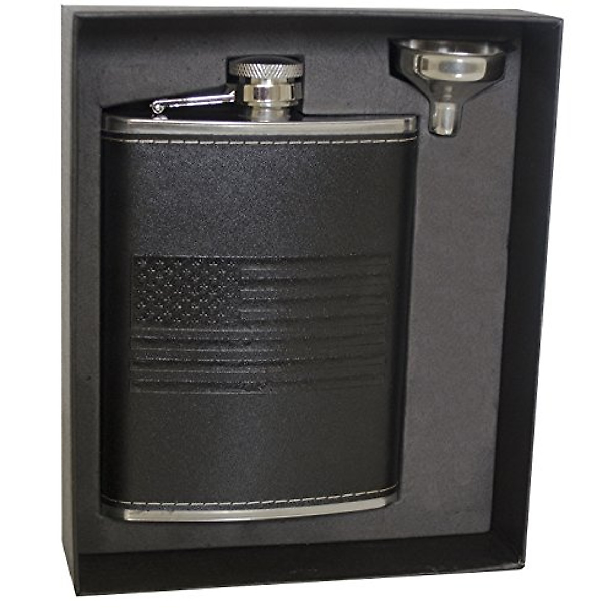 OUTZIE American Flag Flask - Soft Touch Cover | Laser Welded | 18/8 304 Food Grade Stainless Steel | Leak Proof Slim Profile Classic American Flag Design | Funnel and Gift Box Included