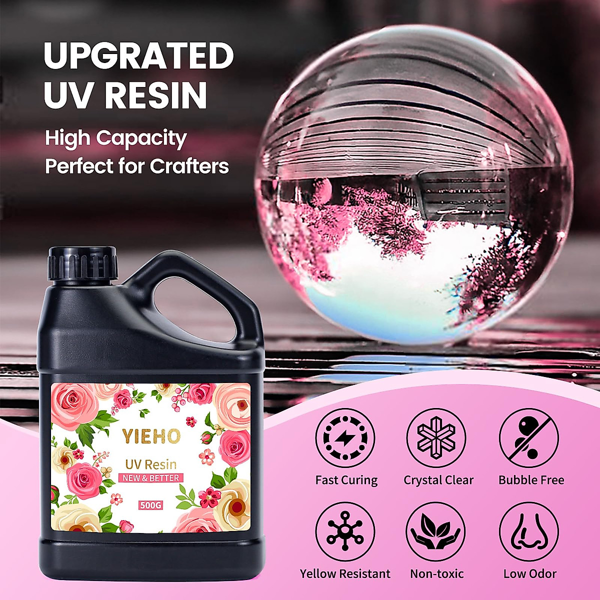 YIEHO UV Resin 1000g -Bulk Upgraded Crystal Clear Hard UV Fast Curing Epoxy Resin Supplies for Craft Jewelry Making 1KG