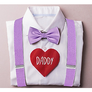 TIE G Solid Color Men's Suspender + Woven Bow Tie Set for Wedding : Vivid Color, Adjustable Brace, Strong Enhanced Clip, Elastic Band (Lavender)