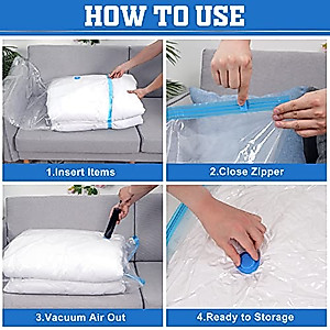 MecTo Vacuum Storage Bags 6 Pack Jumbo Space Saver Vacuum Storage Bags, Reusable Ziplock Vacuum Sealer Bags for Clothing, Comforter, Pillow, Blankets, Bedding, Travel, Hand Pump Included