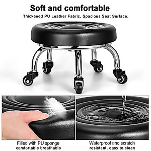 FLOLXNB Low Rolling Stool, Low Stool with Wheels, PU Leather Low Roller Seat Stool Chair, Rolling Seat Stool for Home Office Garage Shop (Style 2)