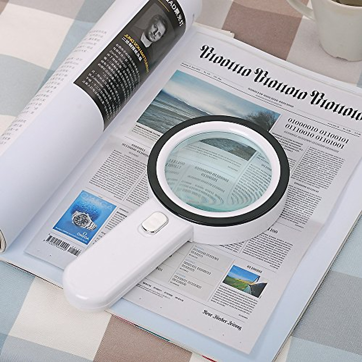 Magnifying Glass 30X, Large Magnifier with Light, LED Illuminated & Handheld, Premium High Power Magnify Glass for Reading Books, Seniors, Macular Degeneration, Stamps