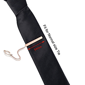 HONEY BEAR Mens Tie Clip with Chain for Normal Size Tie Gift 5cm (Rose Gold)