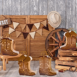 24Pcs Cowboy Boots Paper Bags Western Theme Party Decorations Favors Wild West Kraft Gift Bag with Handles Rodeo Cowgirl Boot Hat Goodie Bag for Cowboy Birthday Bachelorette Baby Shower Party Supplies