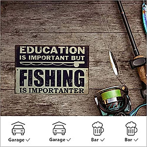 Putuo Decor Funny Fishing Metal Tin Sign, But Fishing Is Importanter Lake House Decor12 x 8 Inches
