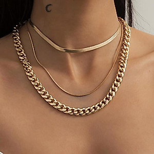Tayel Punk Layered Snake Choker Necklaces Gold Thick Chunky Twist Circle Necklace Chain Jewelry Adjustable for Women
