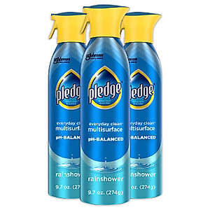 Pledge Multi-Surface Cleaner Aerosol Spray, Works on Glass Leather, Granite, Wood, Marble, Chrome, Stainless Steel, Plastic, and More, Rain Shower, 9.7 oz (Pack of 3)