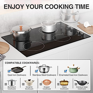 Induction Cooktop 30 Inch, 6000W Electric Stove Top 4 Burners Induction Burner Countertop and Built-in POTFYA,220v-240v Knob Control,Ceramic Glass Surface, Suitable for Magnetic Pans