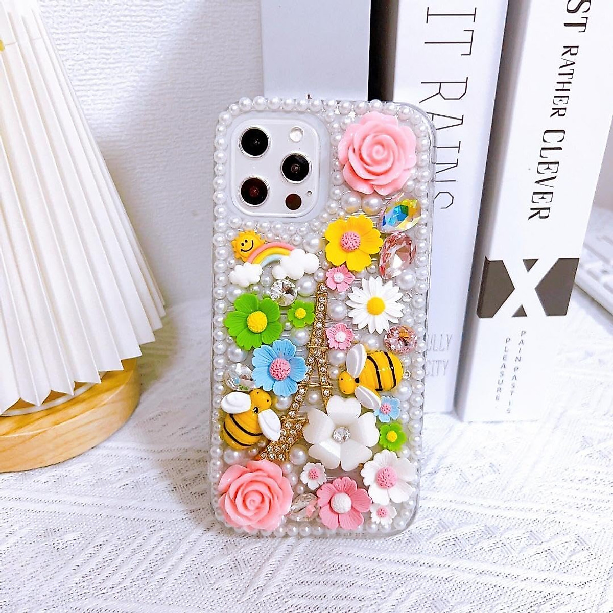 redecarie for Samsung Galaxy S9 Plus Bling Glitter Case,Shiny Diamond Luxury Crystal Rhinestone Cute Bee Rainbow Tower Pearl 3D Handmade Women Girls Protective Cover with Bracelet Lanyard