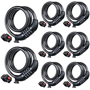8 Pcs Bicycle Cable Locks High Security 4 Digit Bike Lock Cable with Mounting Bracket 4 Feet Resettable Coiling Bike Rack Lock Heavy Duty Anti Theft Cable Locks with Combination, 1/2 Inch Diameter