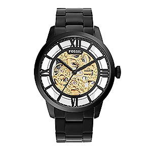 Fossil Men's Townsman Automatic Stainless Steel Three-Hand Skeleton Watch, Color: Black (Model: ME3197)